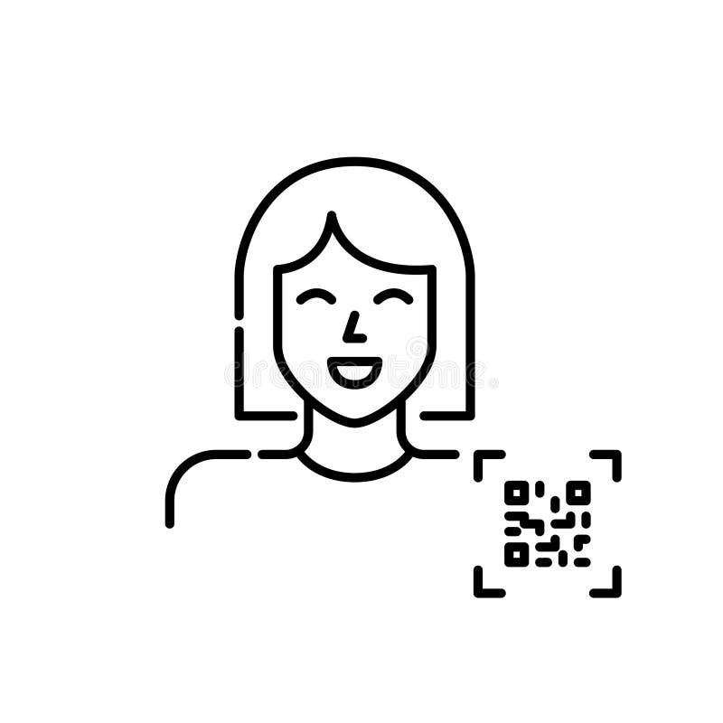 Smiling Woman and Qr-code Next To Her. Personal Account Access Stock ...