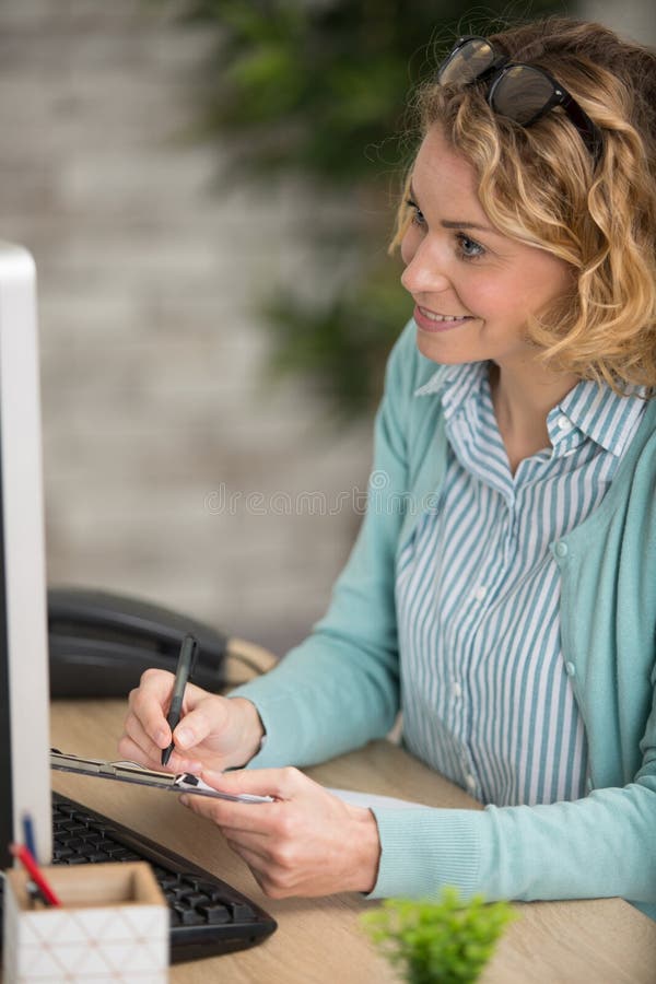 Woman at Desk with Laptop Computer Stock Photo - Image of notebook ...