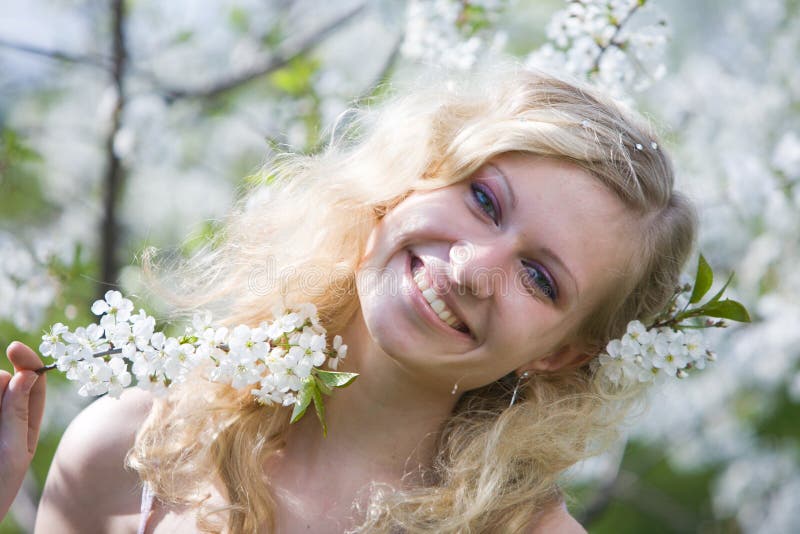 Smiling woman at spring stock image. Image of hair, caucasian - 13132209