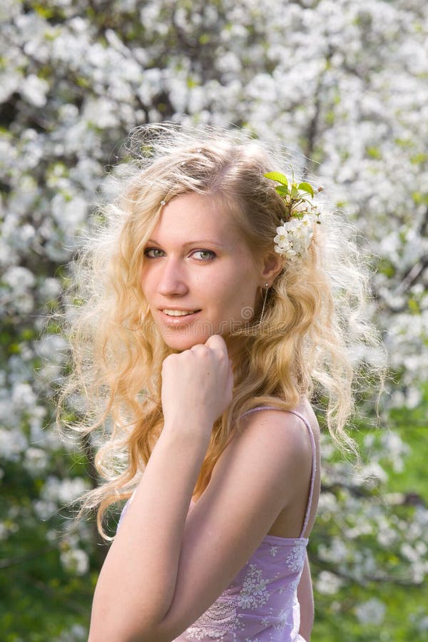 Smiling woman at spring stock image. Image of fresh, looking - 14324807