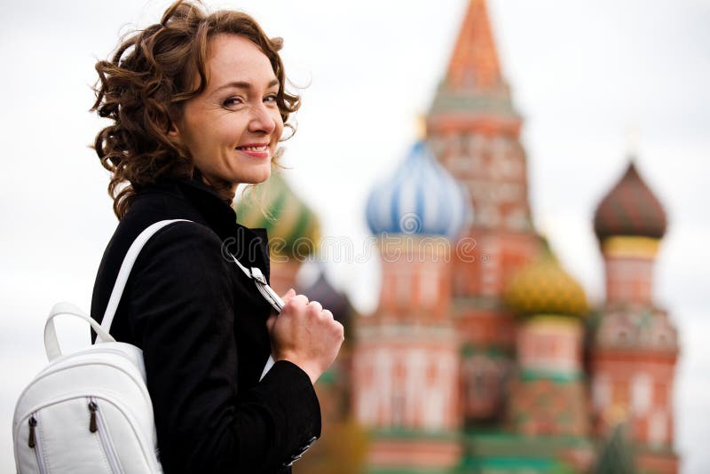 Smiling Woman Standing on the Red Square in Moscow Stock Photo - Image ...