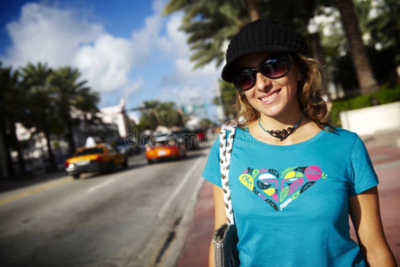 Smiling woman in street stock photo. Image of young, hispanic - 8118730