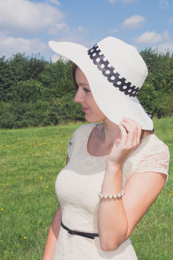Smiling Woman with Summer Hat Stock Image - Image of lifestyle, outside ...