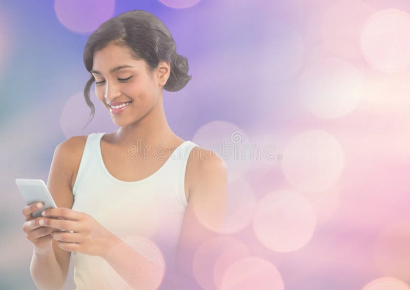 Smiling Woman Texting in Lights Stock Image - Image of cellphone ...