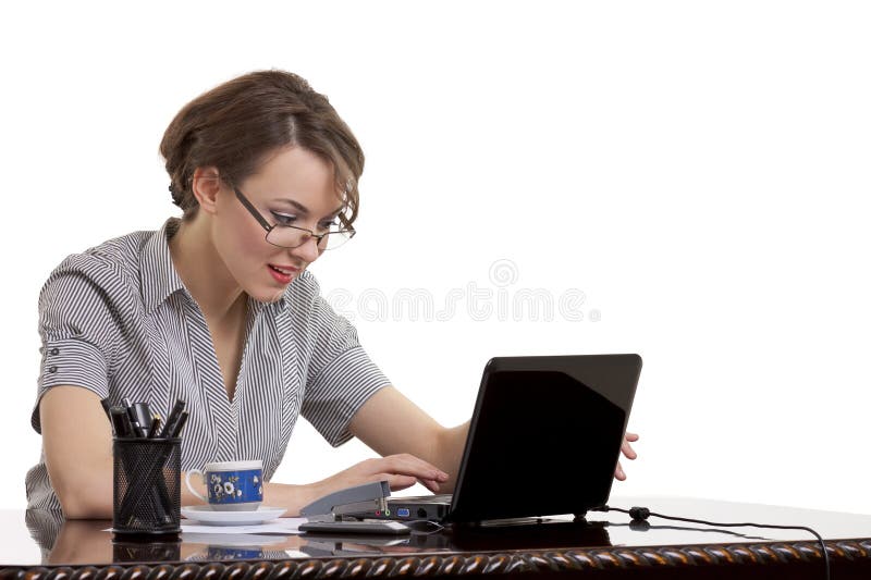 Smiling Woman Typing on Keyboard Stock Photo - Image of happiness, info ...