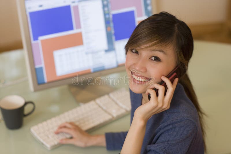 Teenage Girl Using Desktop Computer Stock Photo - Image of enjoying ...