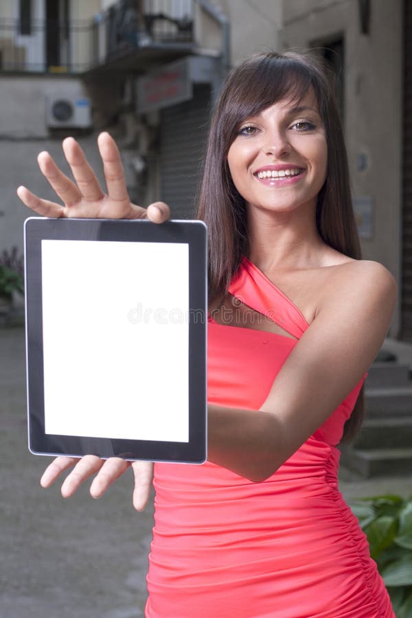 Smiling Woman Using Digital Tablet Stock Photo - Image of model ...