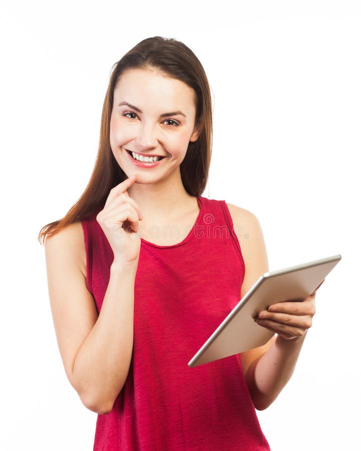 Smiling Woman Using a Digital Tablet Stock Photo - Image of female ...