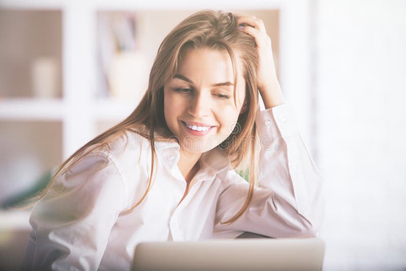 Smiling Woman Using Laptop Computer Stock Image - Image of laptop ...