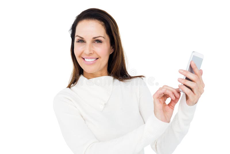 Smiling Woman Using Smartphone Stock Image - Image of phone, casual ...