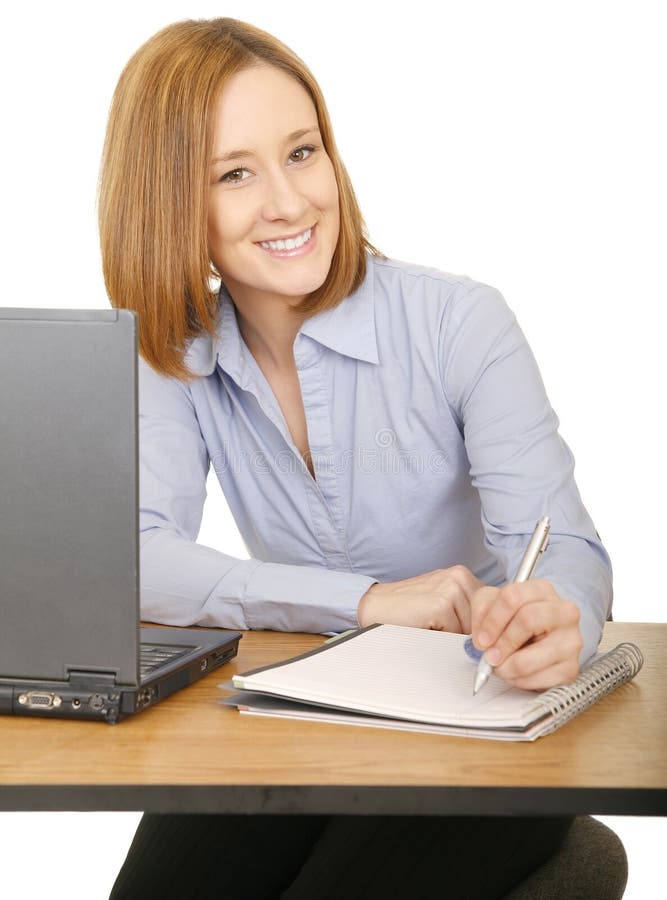 Smiling Woman Writing stock photo. Image of happy, success - 6113554