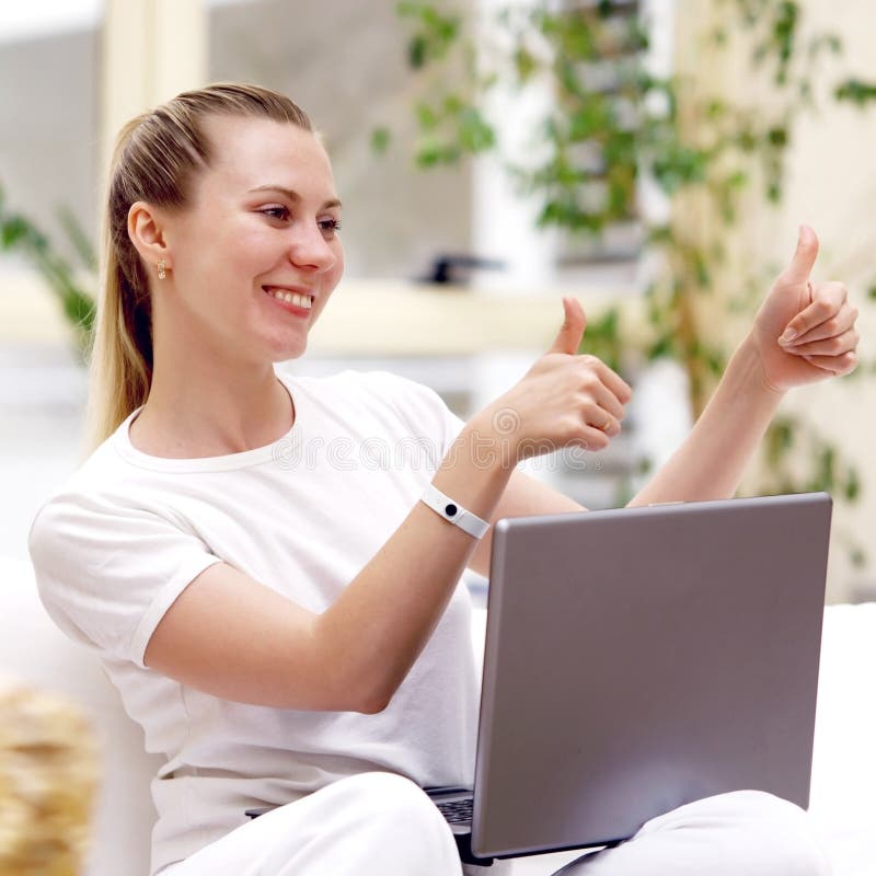 Smiling women stock photo. Image of house, looking, computer - 16773124