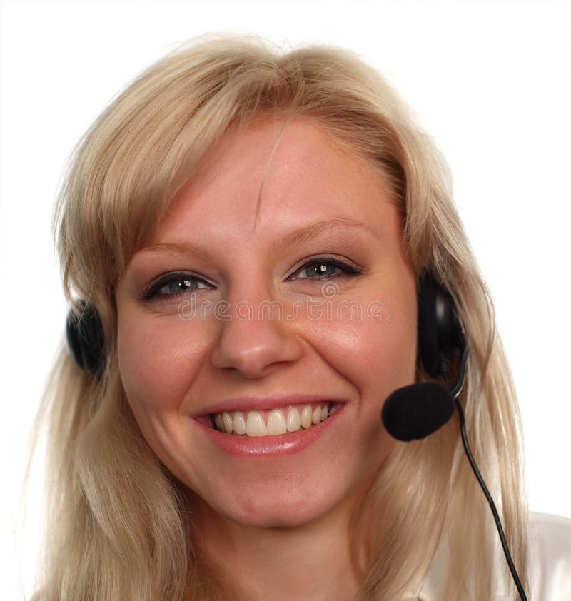 Smiling women on a headset stock image. Image of call - 8017787