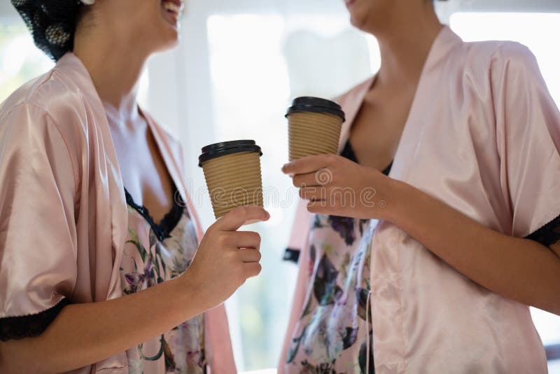 Two Women Interacting with Each Other while Having Wine Stock Image ...