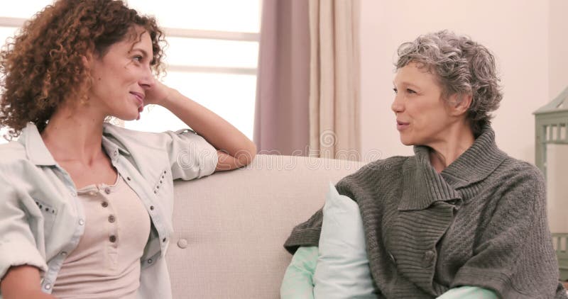 Smiling Women Talking Sitting on the Couch Stock Footage - Video of ...