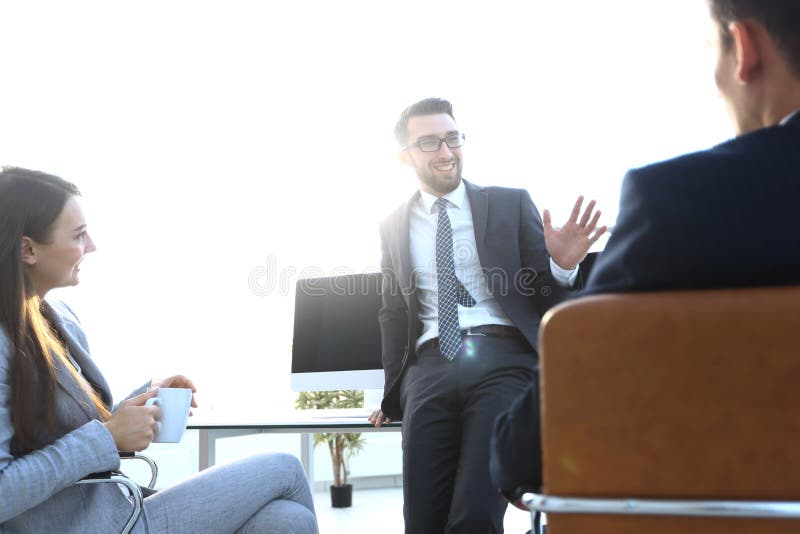 Smiling Work Team during Break Time in Bright Office Stock Image ...