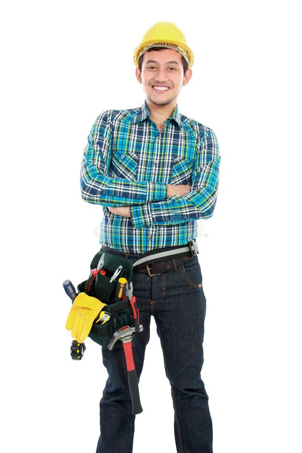 Smiling Construction Worker with a Shovel Stock Image - Image of short ...