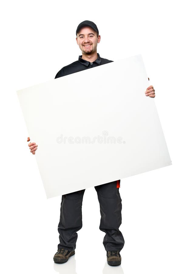 Smiling worker with board stock image. Image of white - 18343533