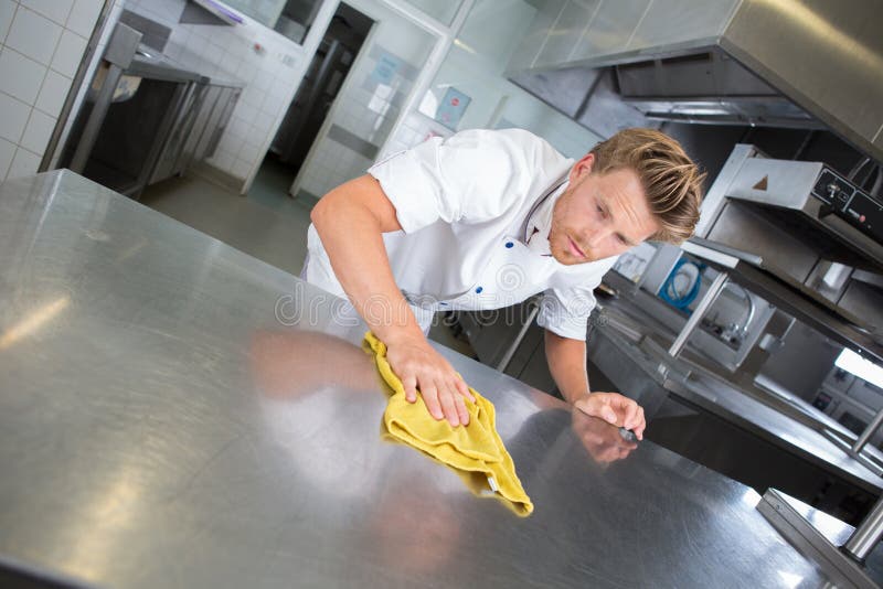 Smiling Worker Cleaning Bakery Stock Photo - Image of baker, happy ...