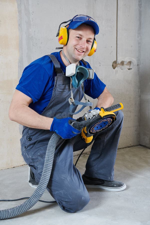 Concrete Floor Surface Grinding by Angle Grinder Machine Stock Image ...