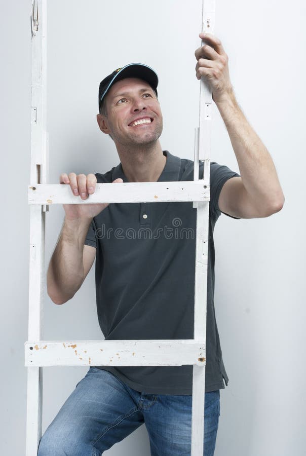 Smiling Man in Denim Shirt Isolated on the White Background Stock Image ...