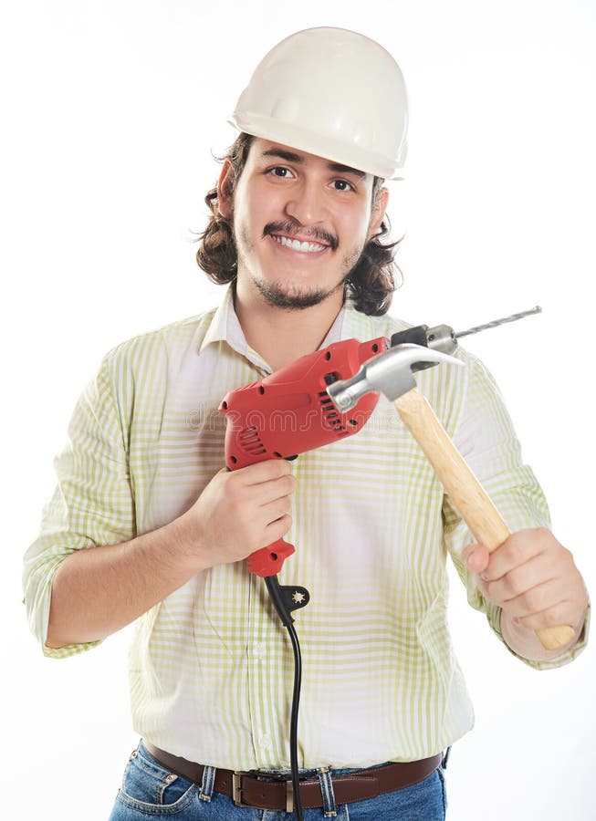 Smiling worker man stock image. Image of studio, arms - 72260199