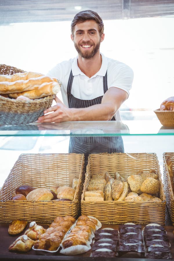 Smiling Worker Posing Behind the Counter Stock Image - Image of coffee ...