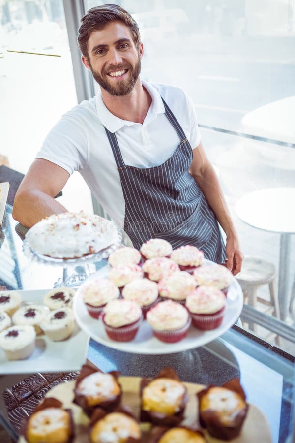 Smiling Worker Posing Behind the Counter Stock Image - Image of ...