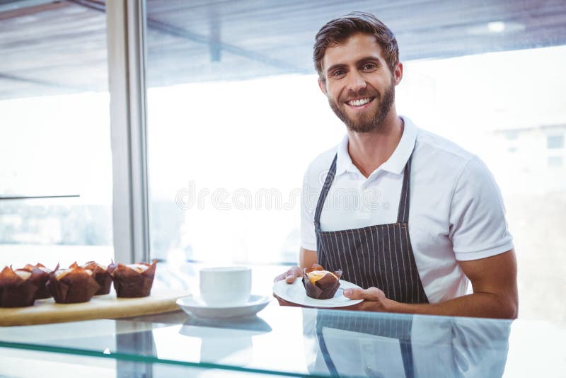 Smiling Worker Prepares Breakfast Stock Image - Image of server, retail ...