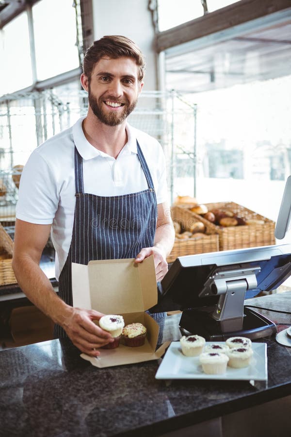 Smiling Worker Prepares Orders Stock Photo - Image of owner, cakes ...
