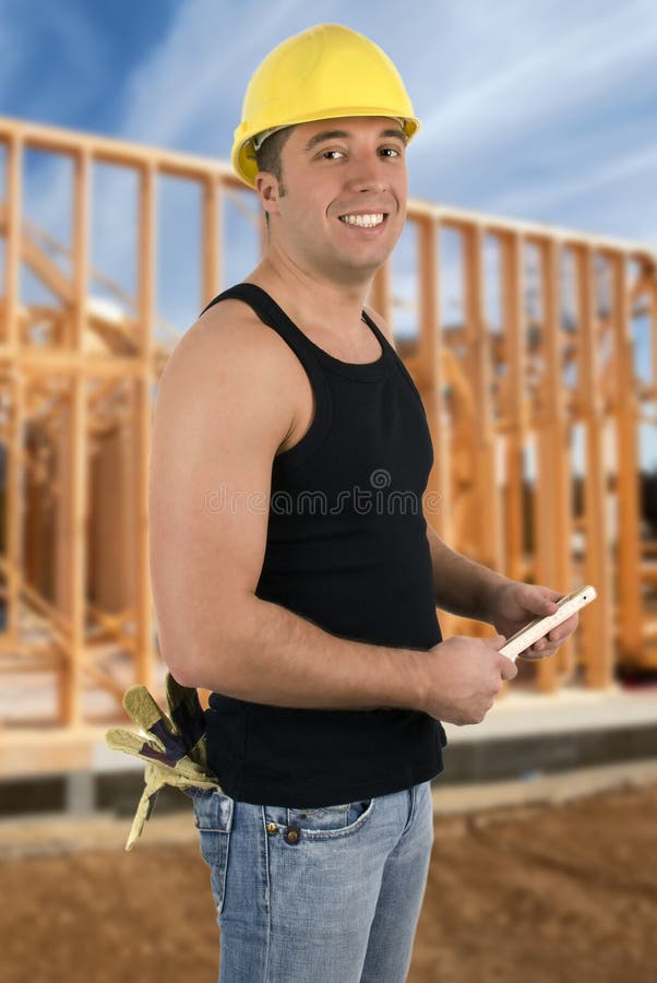 Smiling worker stock image. Image of isolated, pocket - 308611839