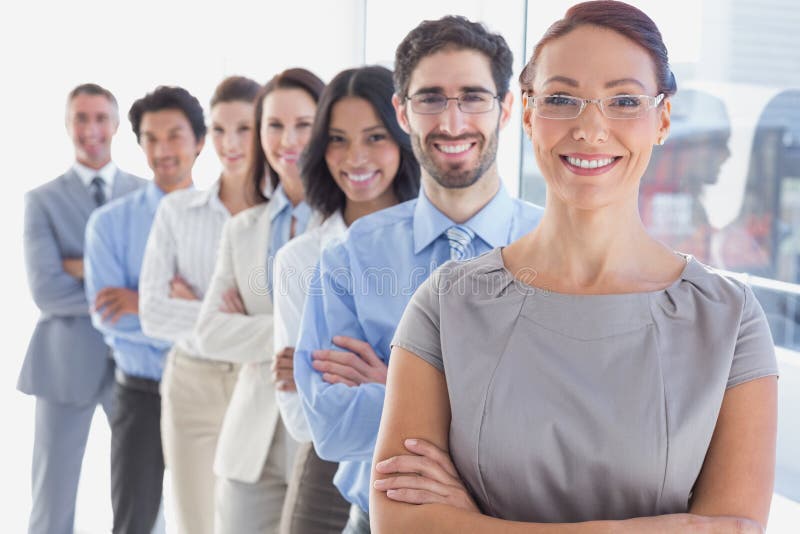 Smiling workers in a line stock image. Image of colleagu - 44131895