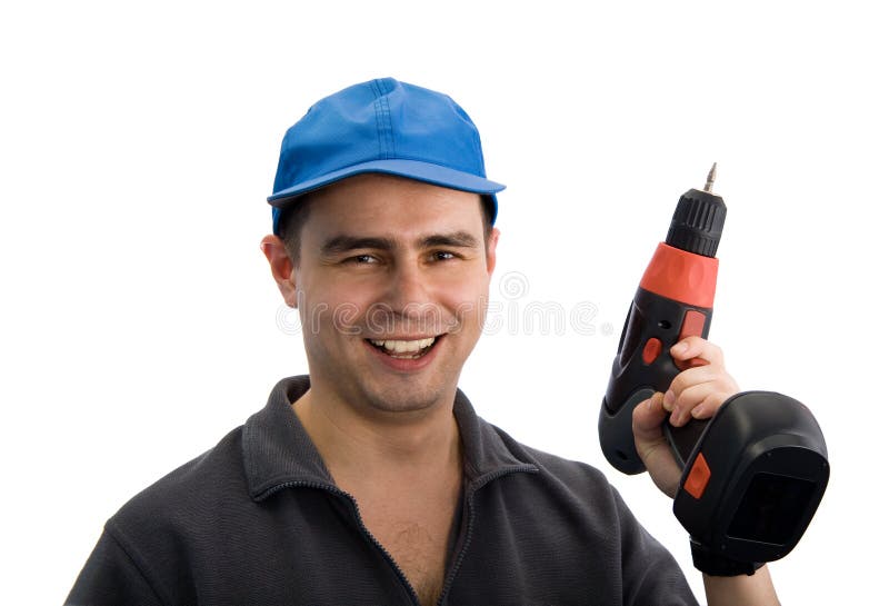 Smiling Workman with Screwdriver Stock Photo - Image of machine, build ...