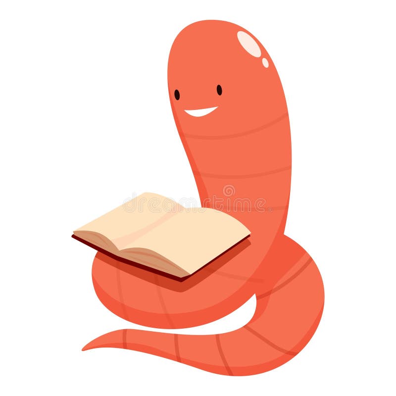 Smiling Worm Reading a Book on White Background Stock Illustration ...