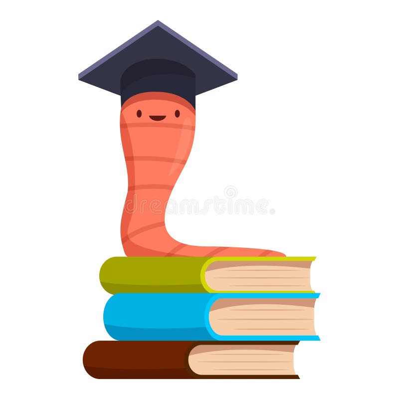 Smiling Worm Wearing Graduation Hat Sitting on Books Stack Stock Vector ...
