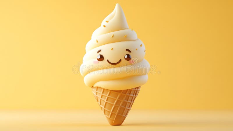 Smiling Yellow Ice Cream Cone 3D Render Stock Illustration ...