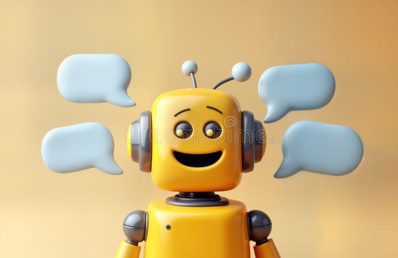 Smiling Yellow Robot with Empty Speech Bubbles. Modern Tech ...