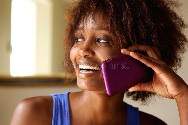 Smiling Young African Woman Talking On Cell Phone Stock Image Image