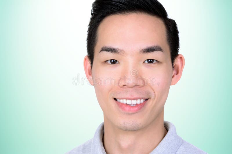 Smiling Young Asian Man Face - Close Up Stock Photo - Image of gradient ...