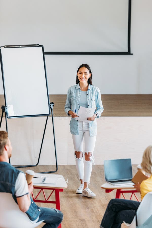 Smiling Young Asian Teacher Performing Lecture Stock Image - Image of ...