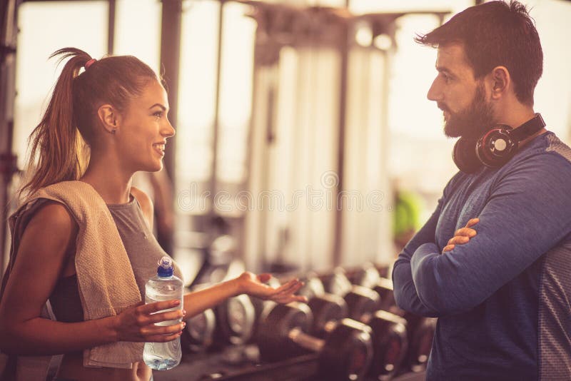 Talk after exercise. stock image. Image of lifestyles - 120097755