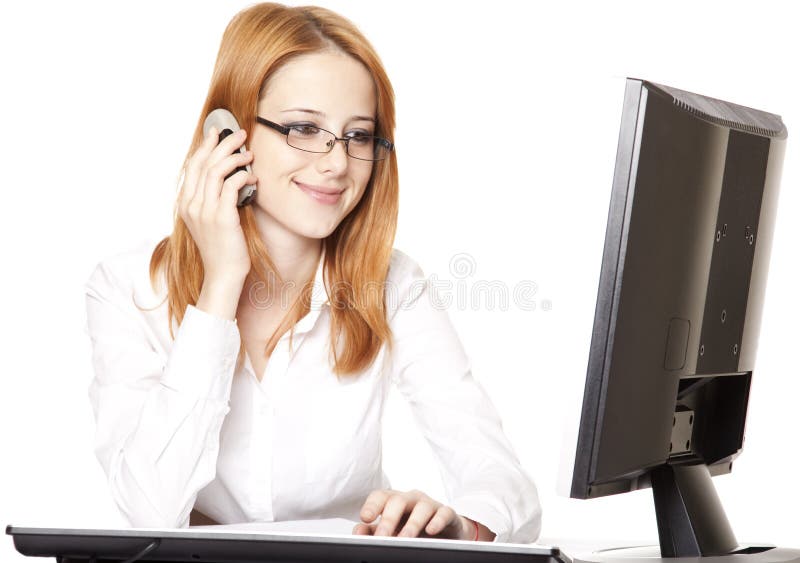 Smiling Young Business Woman Calling by Phone. Stock Photo - Image of ...