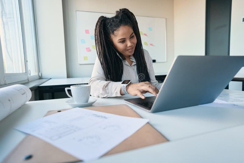 Focused Design Professional Working on Office Laptop Stock Image ...