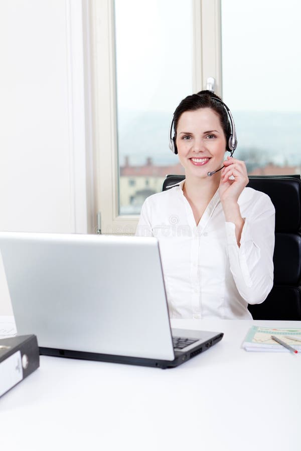 Smiling Young Female Callcenter Agent with Headset Stock Image - Image ...