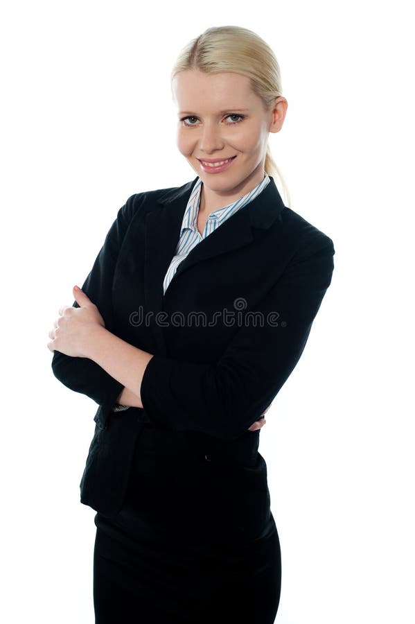 Smiling Young Female CEO Posing with Folded Arms Stock Photo - Image of ...