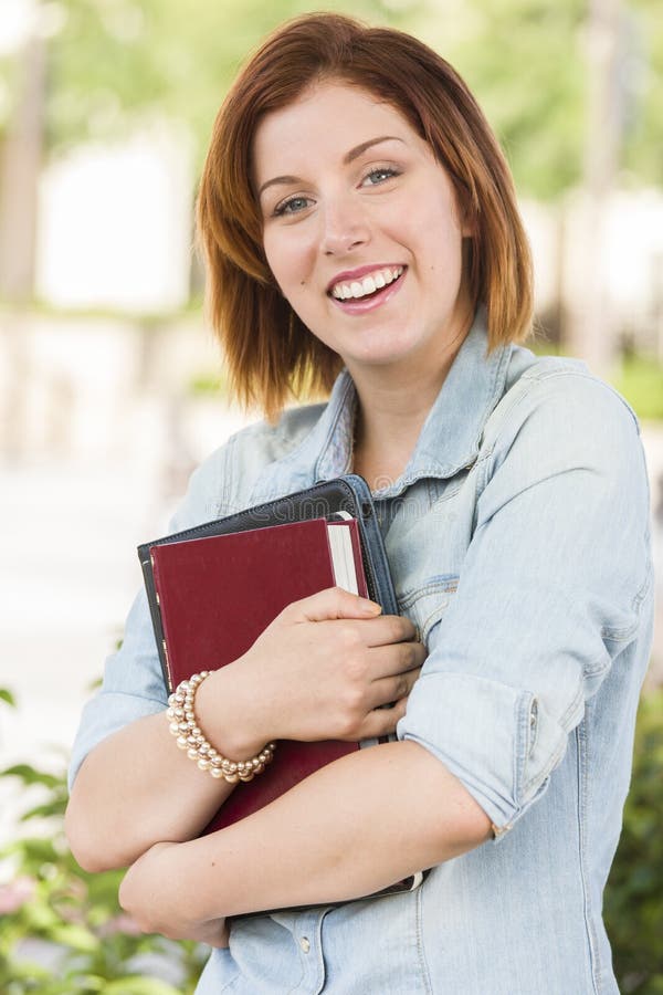 Smiling Young Female Student Outside with Books Stock Image - Image of ...