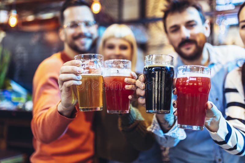Young Friends Drinking Craft Beer in Pub Stock Image - Image of brewery ...