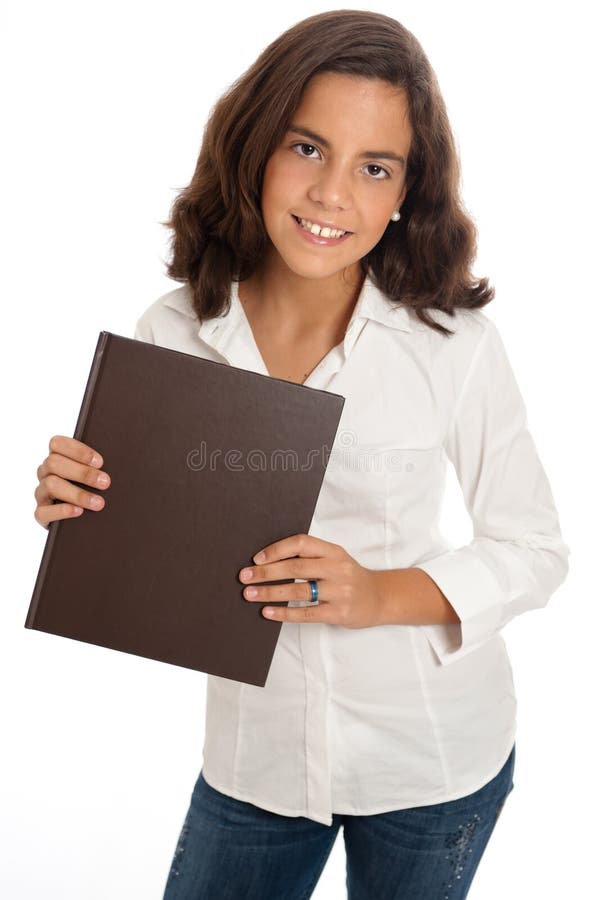 Smiling Young Girl Holding a Book Stock Image - Image of cheerful ...