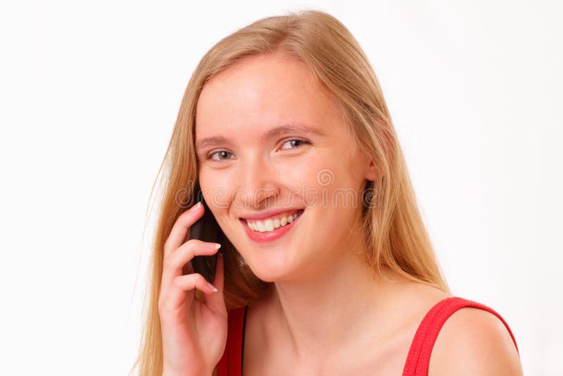Smiling Young Girl Talking on the Mobile Phone Stock Photo - Image of ...