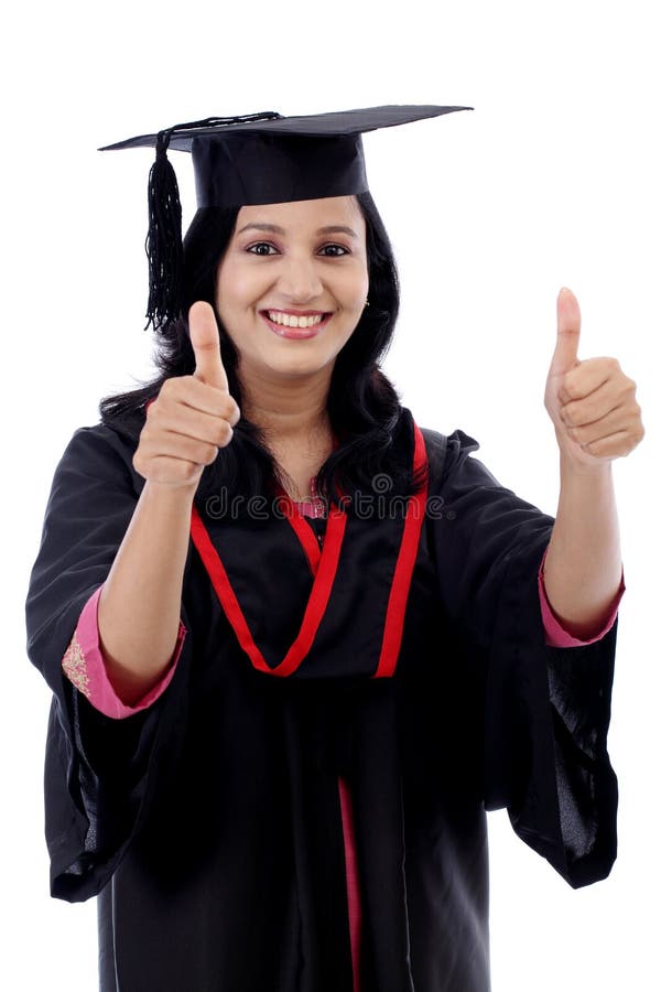 Smiling Young Graduation Student Making Thumbsup Gesture Stock Photo ...